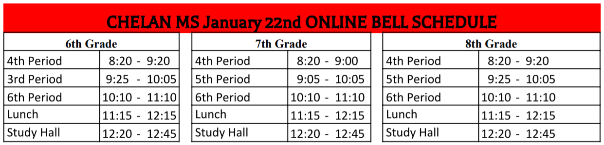 CMS- Adjusted schedule for the week of January 18th – Lake Chelan ...