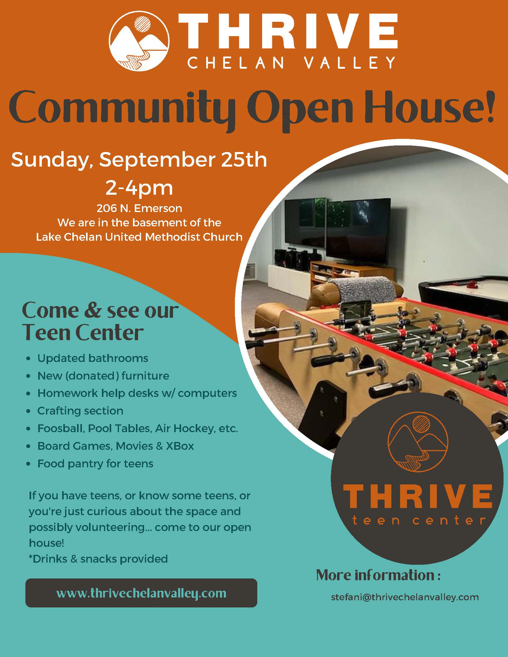 Thrive Teen Center open house! 9/26 – Lake Chelan School District